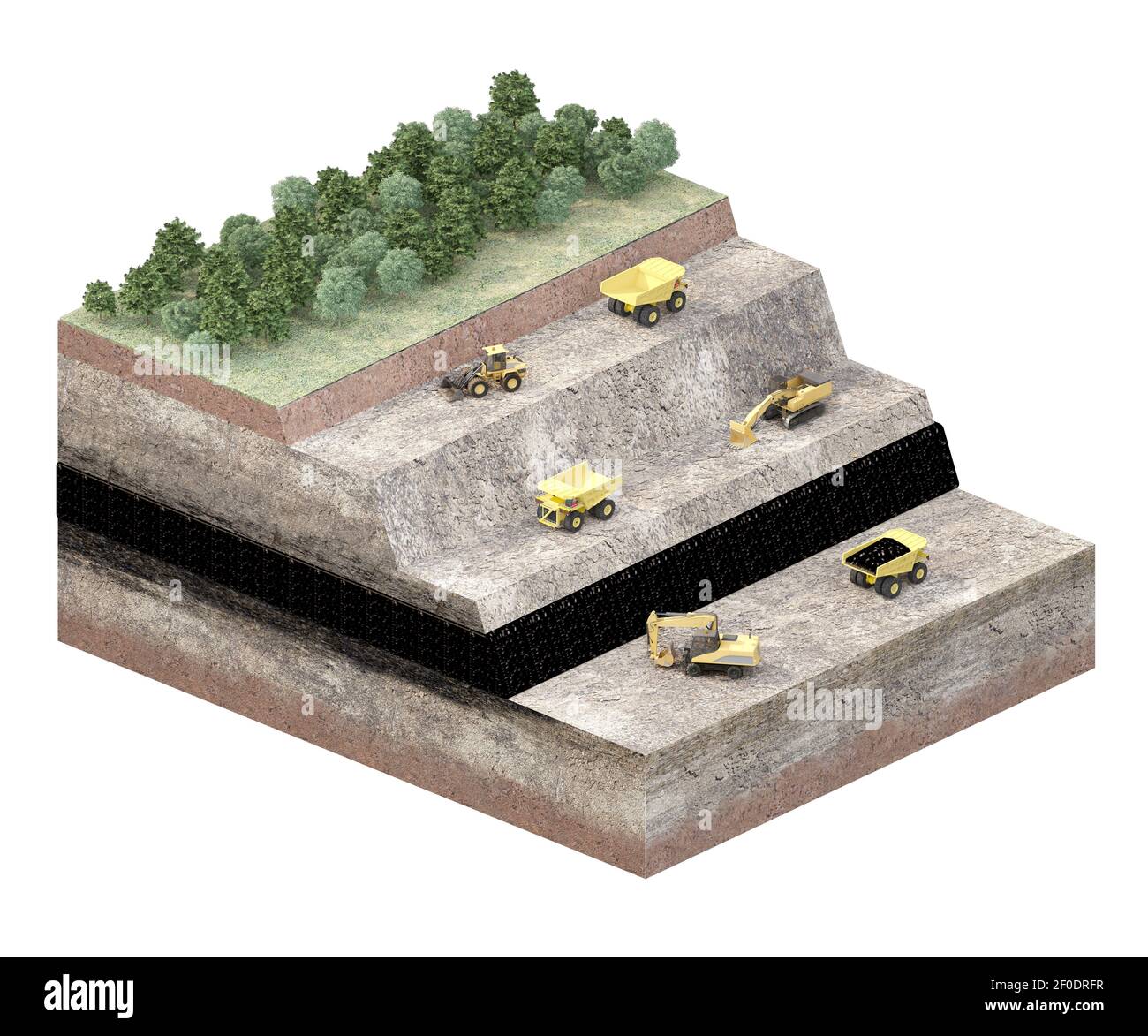 part of ground cut of coal mining equipment. 3d rendering Stock Photo ...