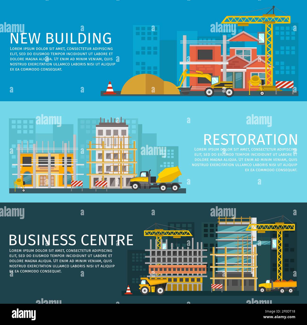 Construction horizontal banners set with new building restoration of ...