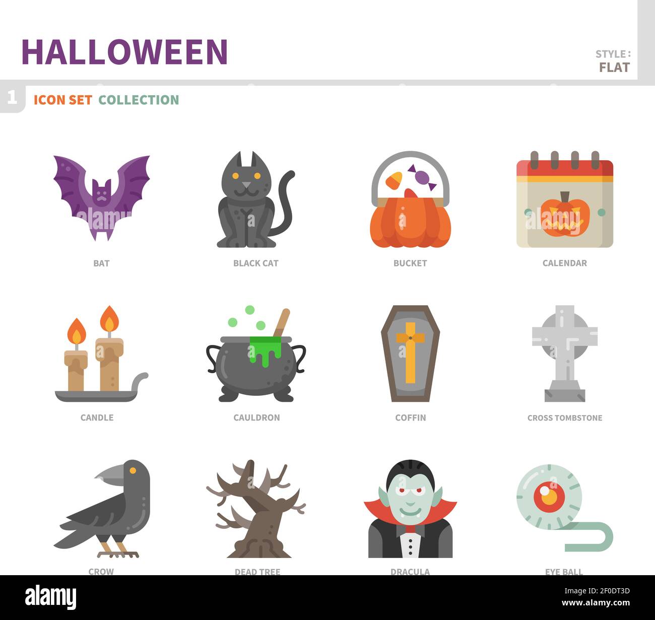 halloween icon set,color flat style,vector and illustration Stock ...