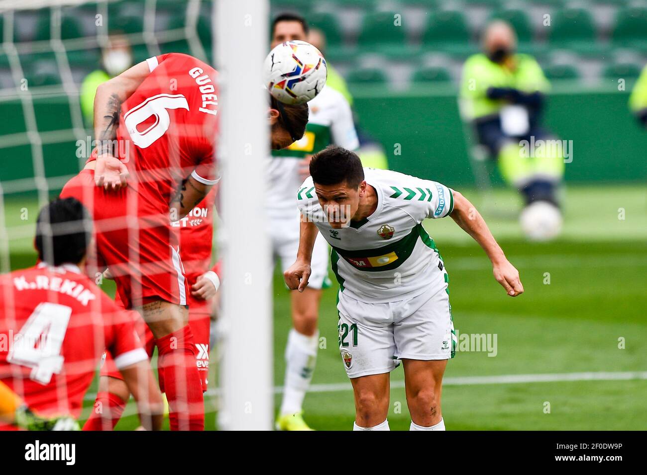 ELX, SPAIN - MARCH 6: Guido Carrillo of Elche CF and Nemanja Gudelj of ...