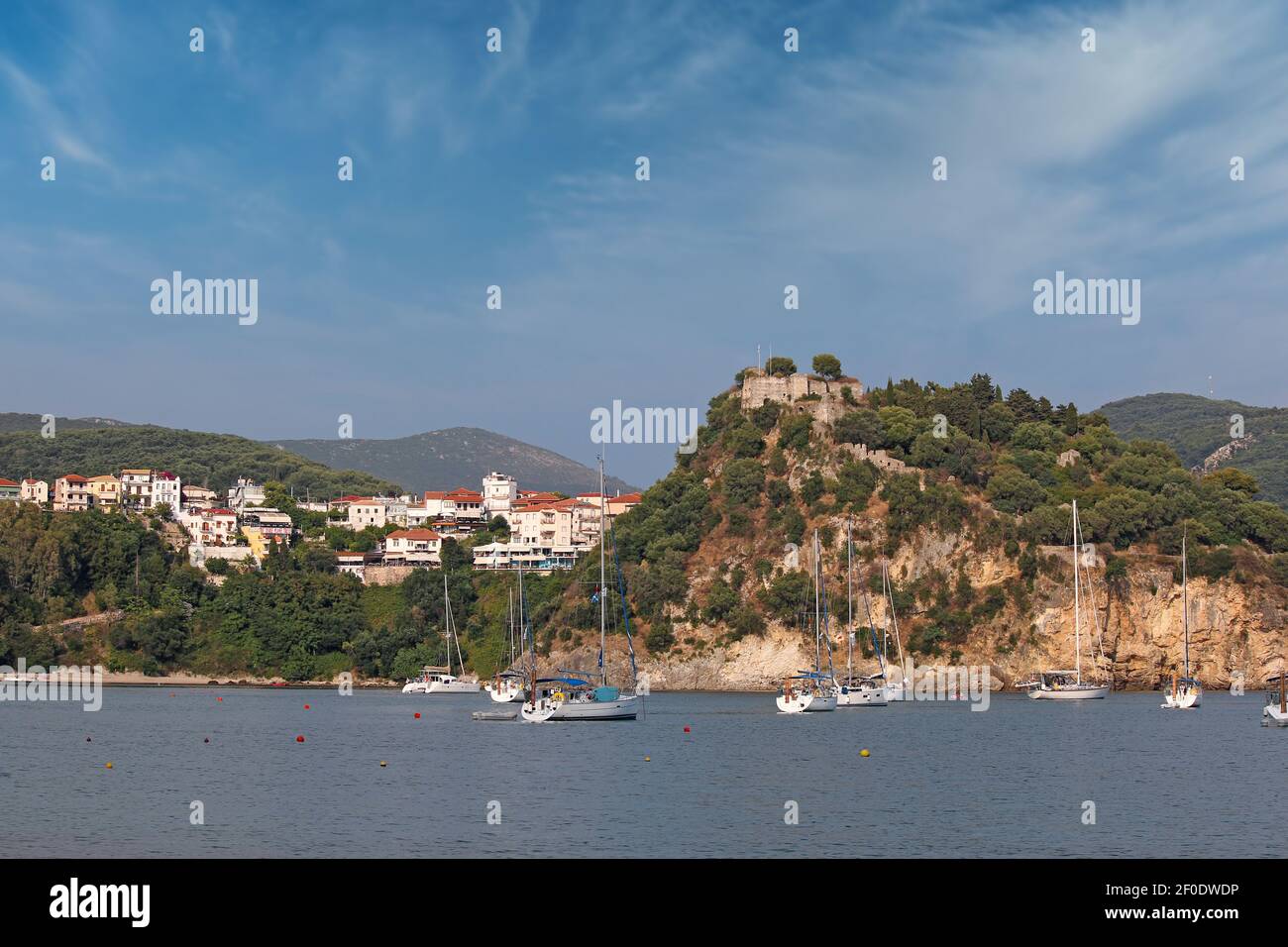 old ruined castle on hill and Parga town in summer Stock Photo - Alamy