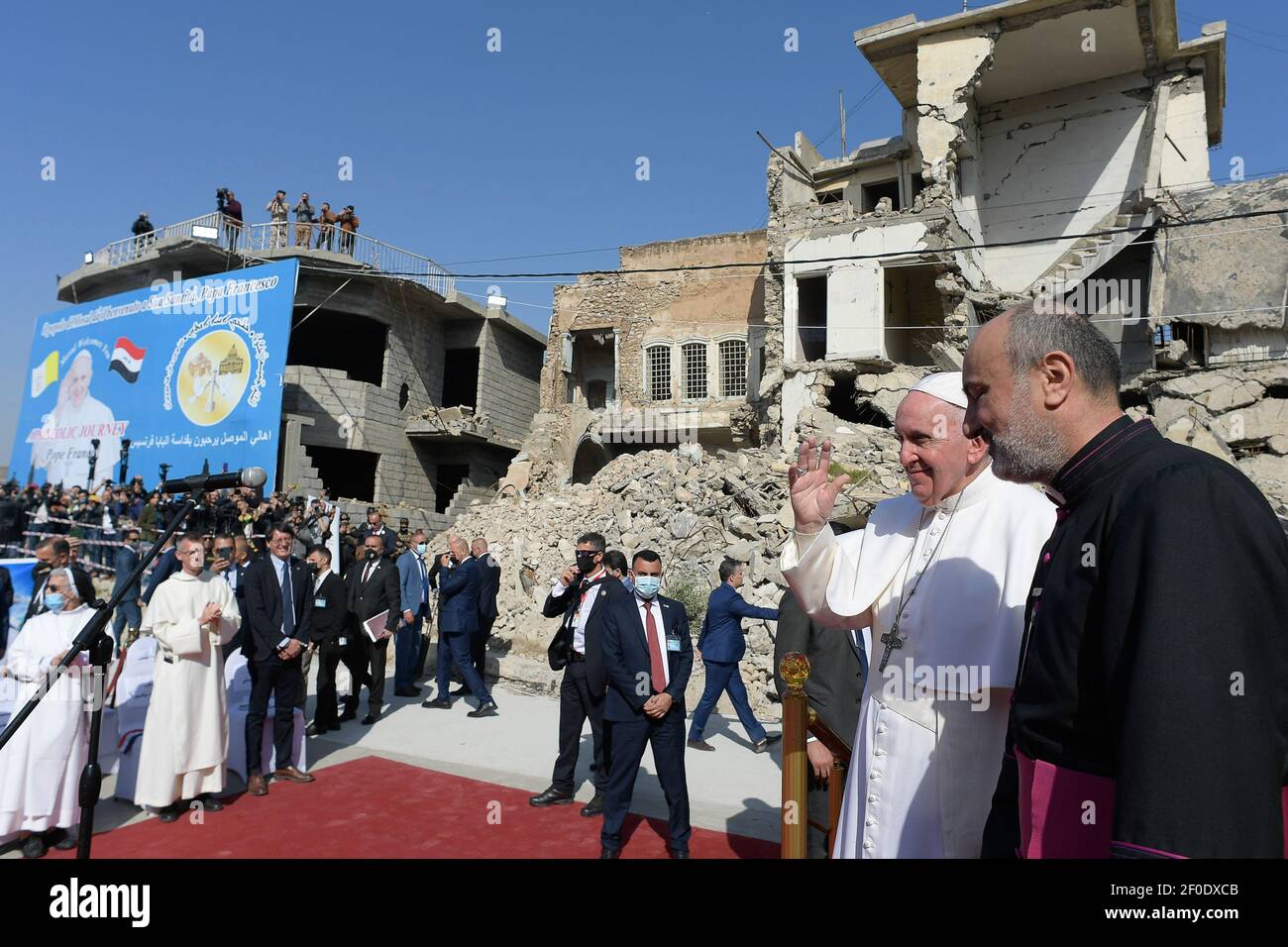 Mosul, Iraq. 07th Mar, 2021. March 7, 021 : Pope Francis makes a speech ...