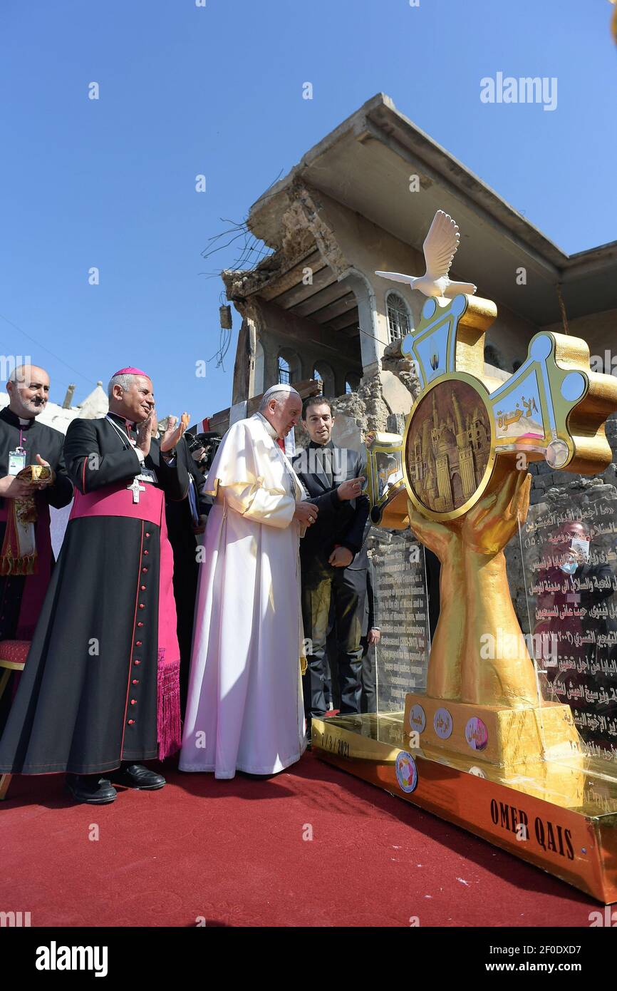 Mosul, Iraq. 07th Mar, 2021. March 7, 021 : Pope Francis makes a speech ...