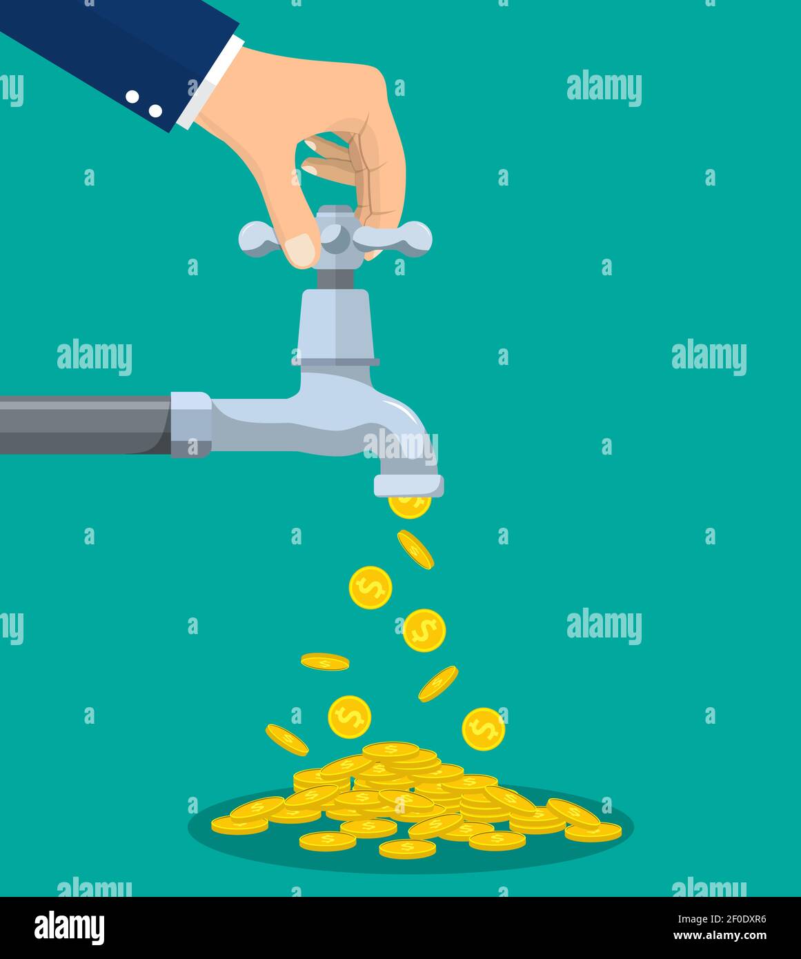 Golden coins fall out of the metal tap Stock Vector Image & Art - Alamy