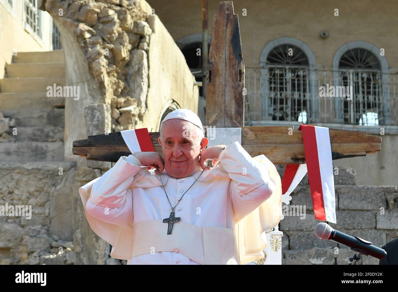 Mosul, Iraq. 07th Mar, 2021. March 7, 021 : Pope Francis makes a speech ...