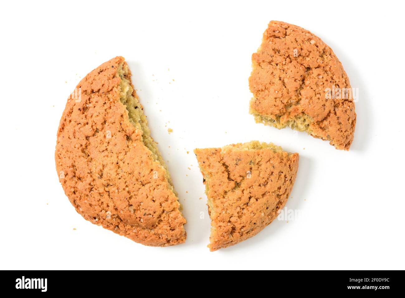 Homemade cookies. Broken sweet cookie with crumbs made from oatmeal ...