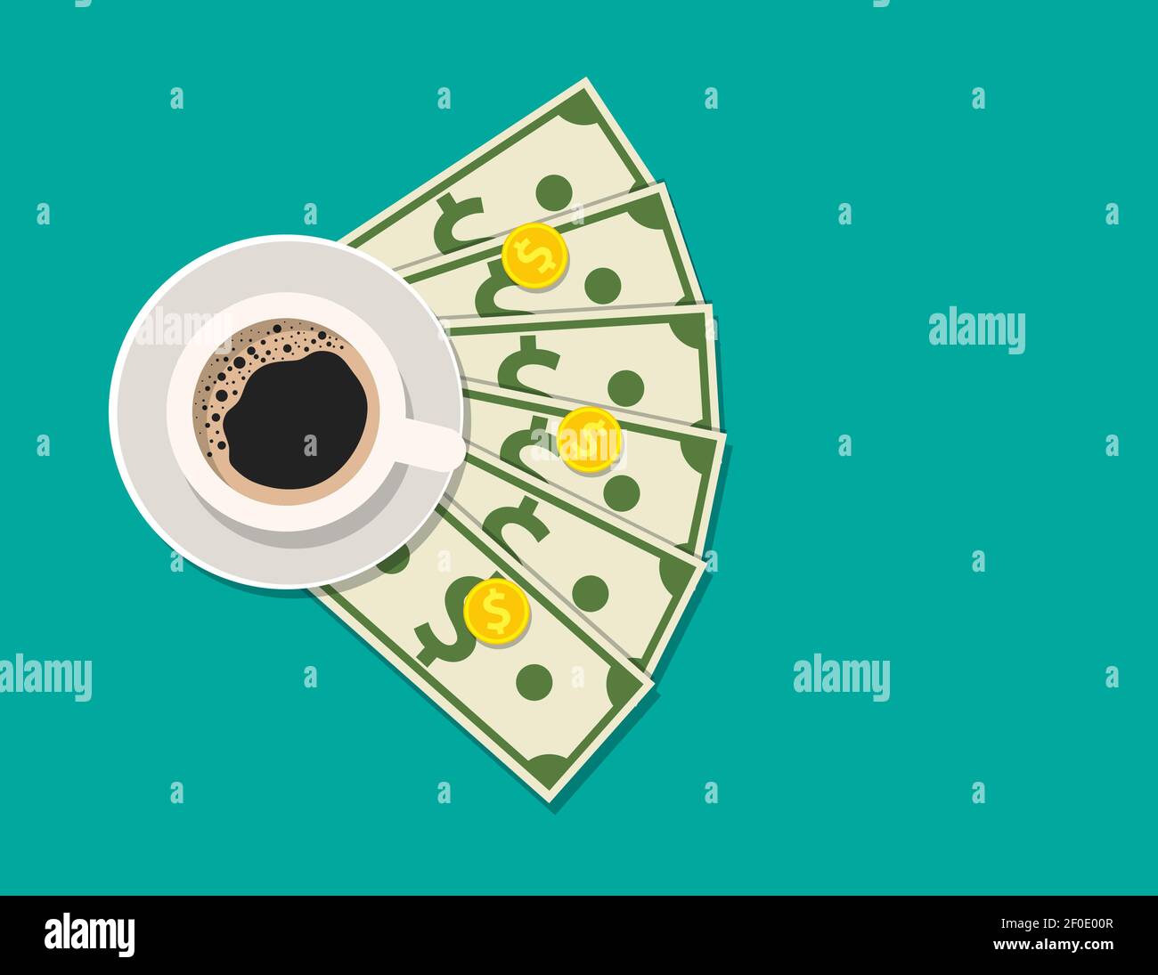 Cup with coffee, cash and coins Stock Vector Image & Art - Alamy