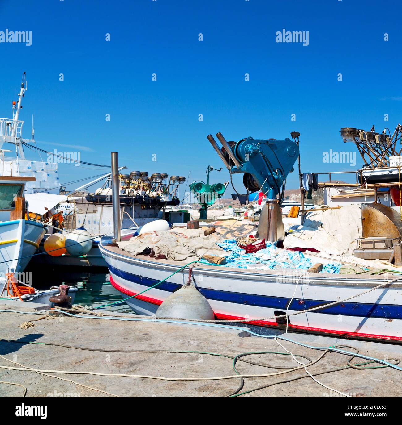 Greece island in santorini europe boat harbor and pier in the ...