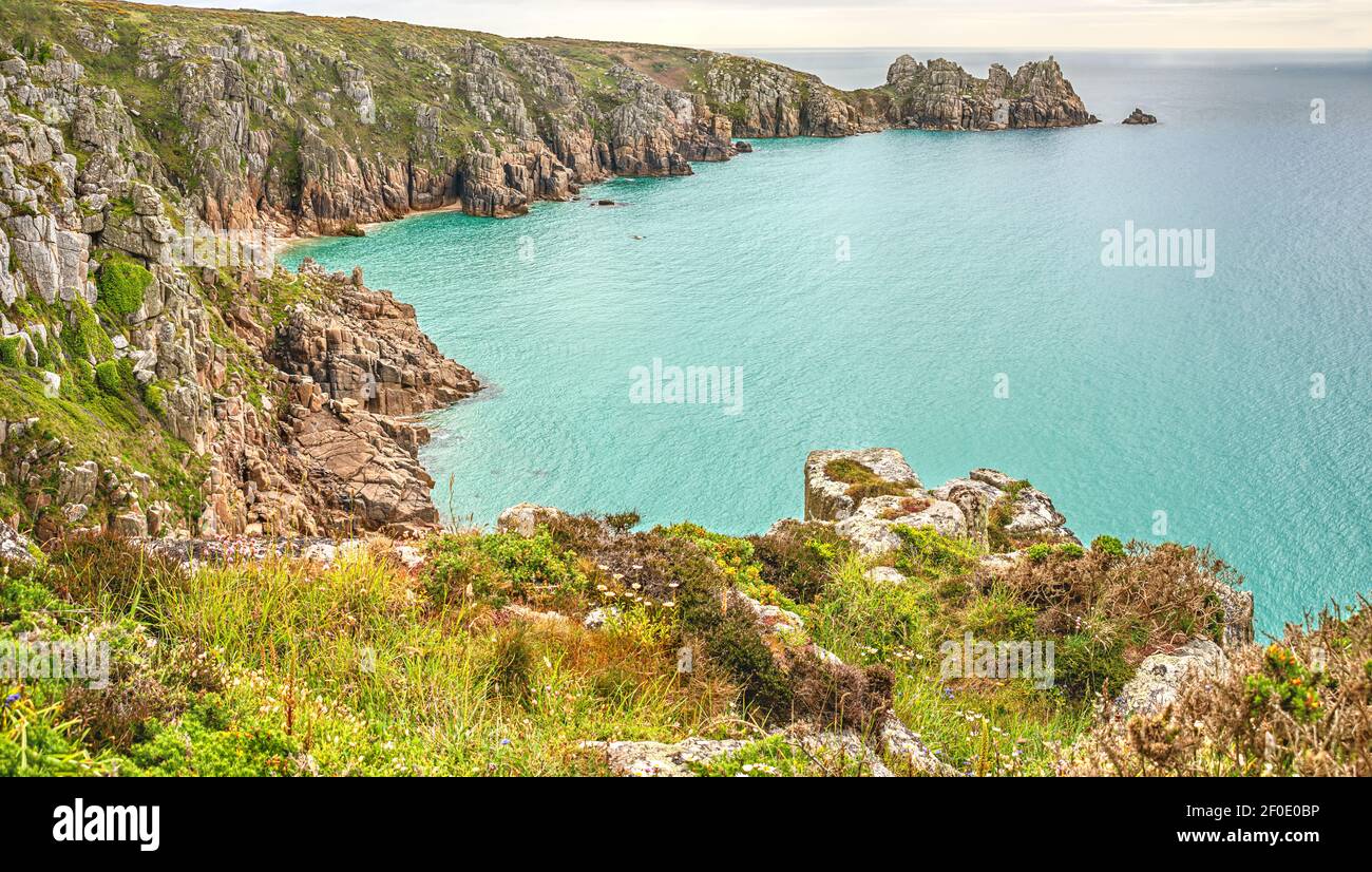Coastal landscape near Porthcurno, Cornwall, England, UK Stock Photo ...