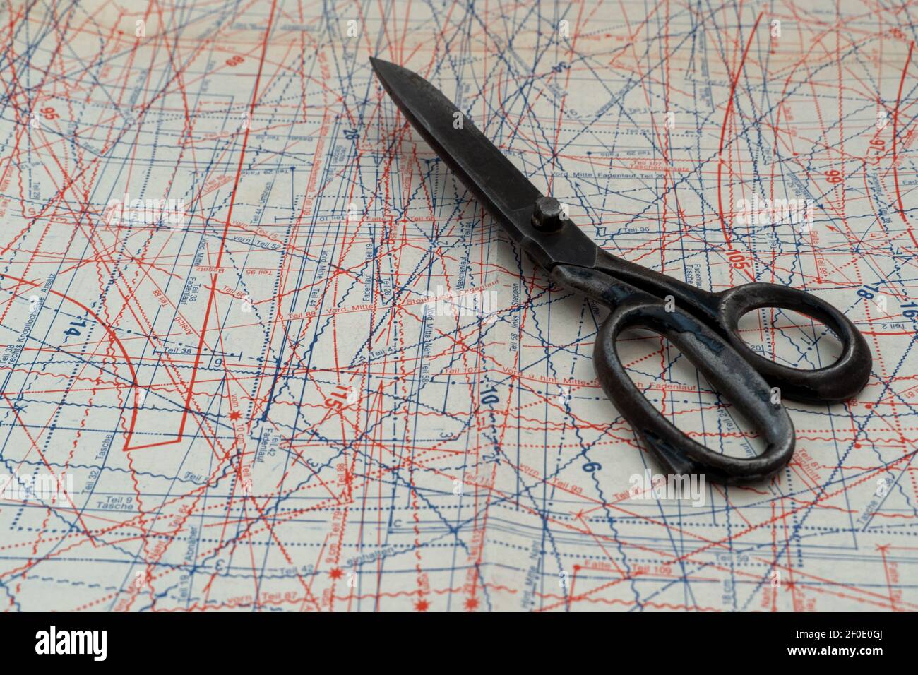 Old scissors on the design pads for sewing Stock Photo - Alamy