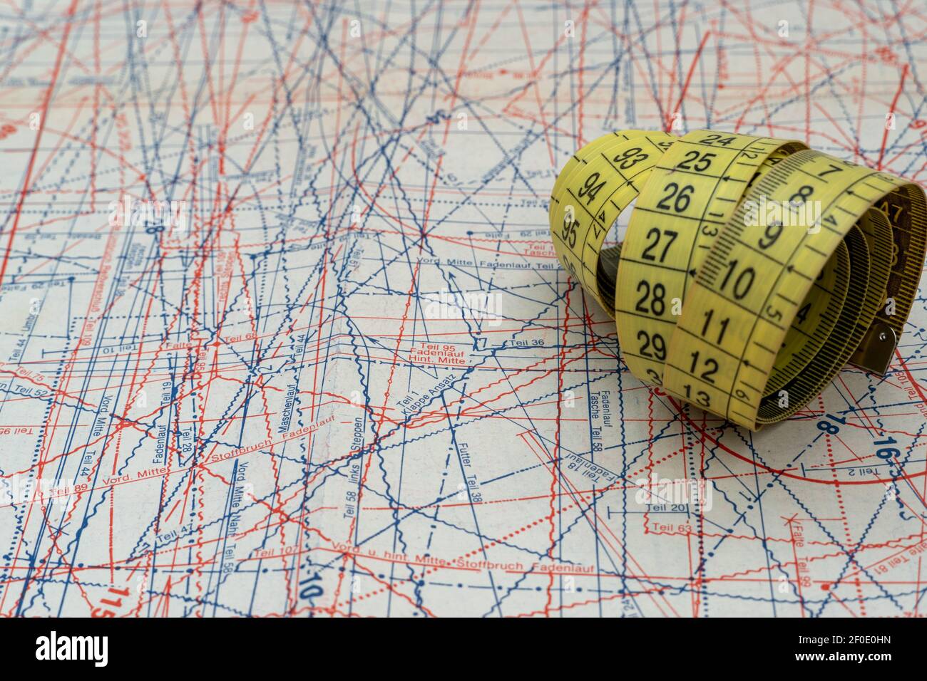 Yellow old meter for measuring material, on the design of the sewing ...