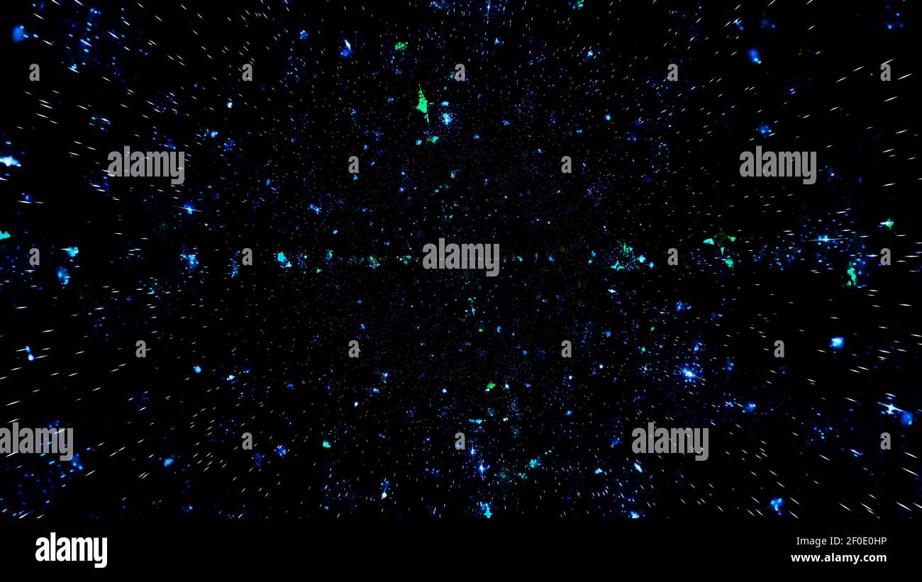 Abstract 3d illustration of blue lights glowing on black background ...