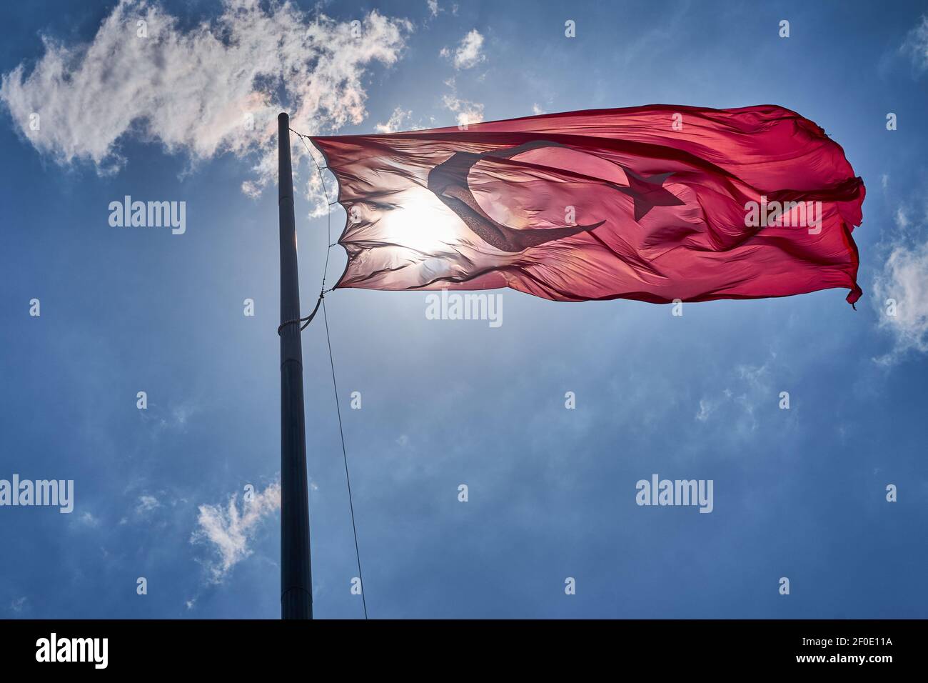 Turkish National Flag Wawing Up In The Sky Stock Photo - Alamy