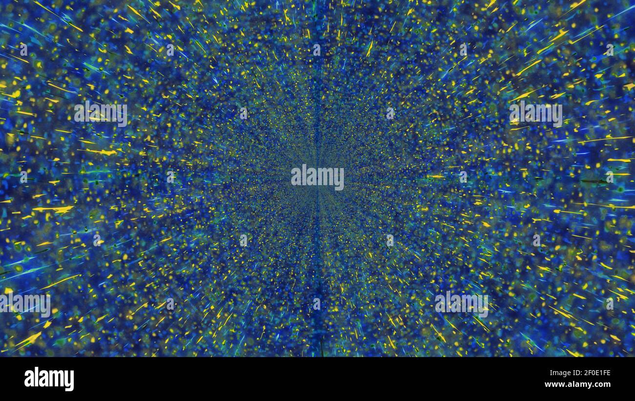 Glowing 3d illustration of dynamic blue and yellow particles Stock ...