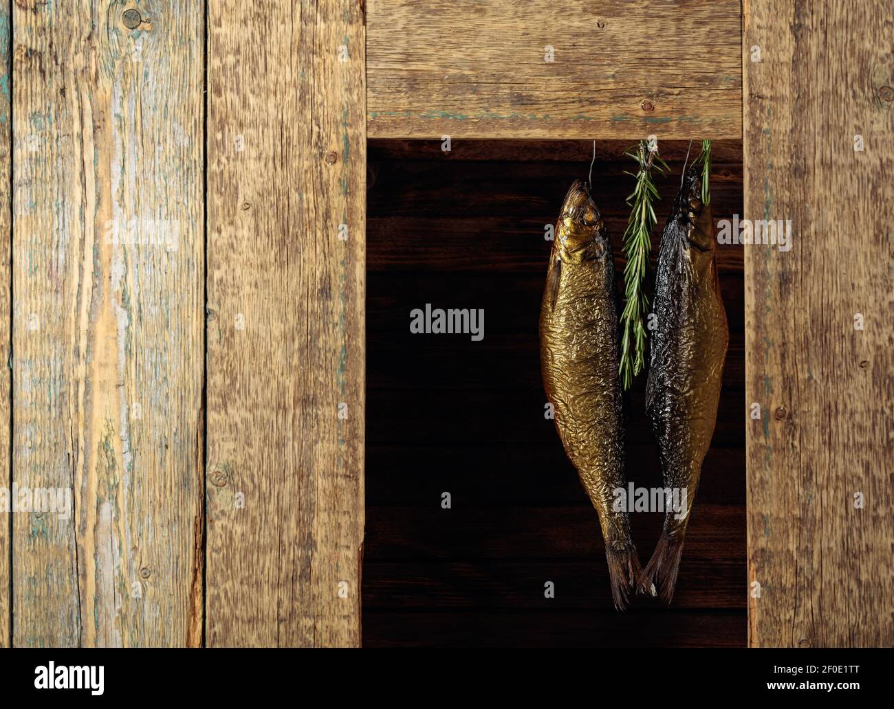 Delicious smoked herring with rosemary. Traditional food in the Baltic ...