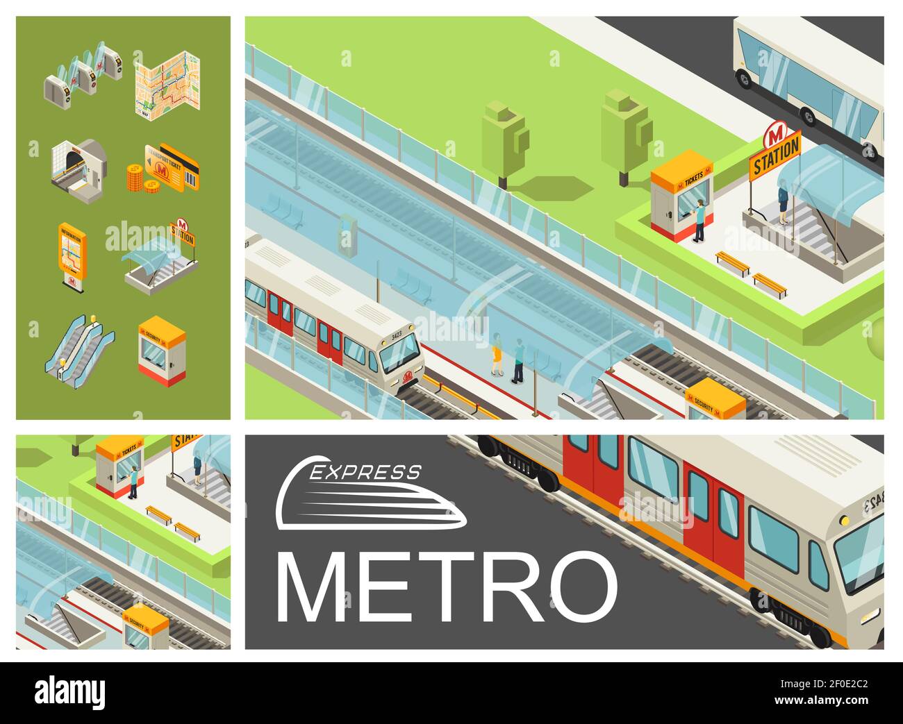 Isometric metro colorful composition with subway station passengers ...