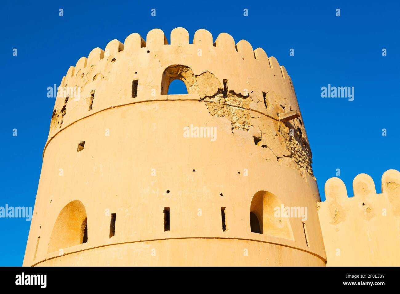 In oman muscat the old defensive fort battlesment sky and star brick ...