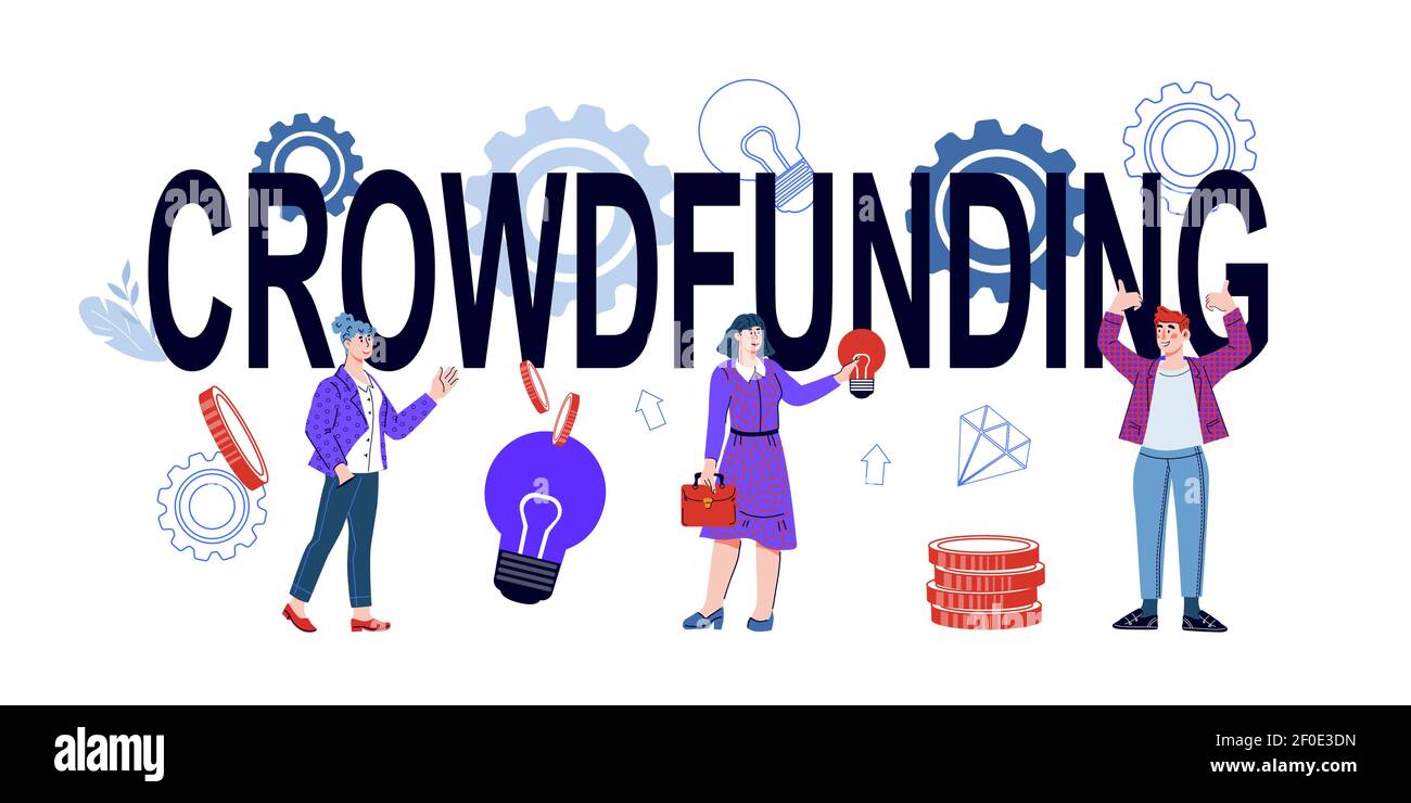 Crowdfunding banner with people have business idea, cartoon vector ...