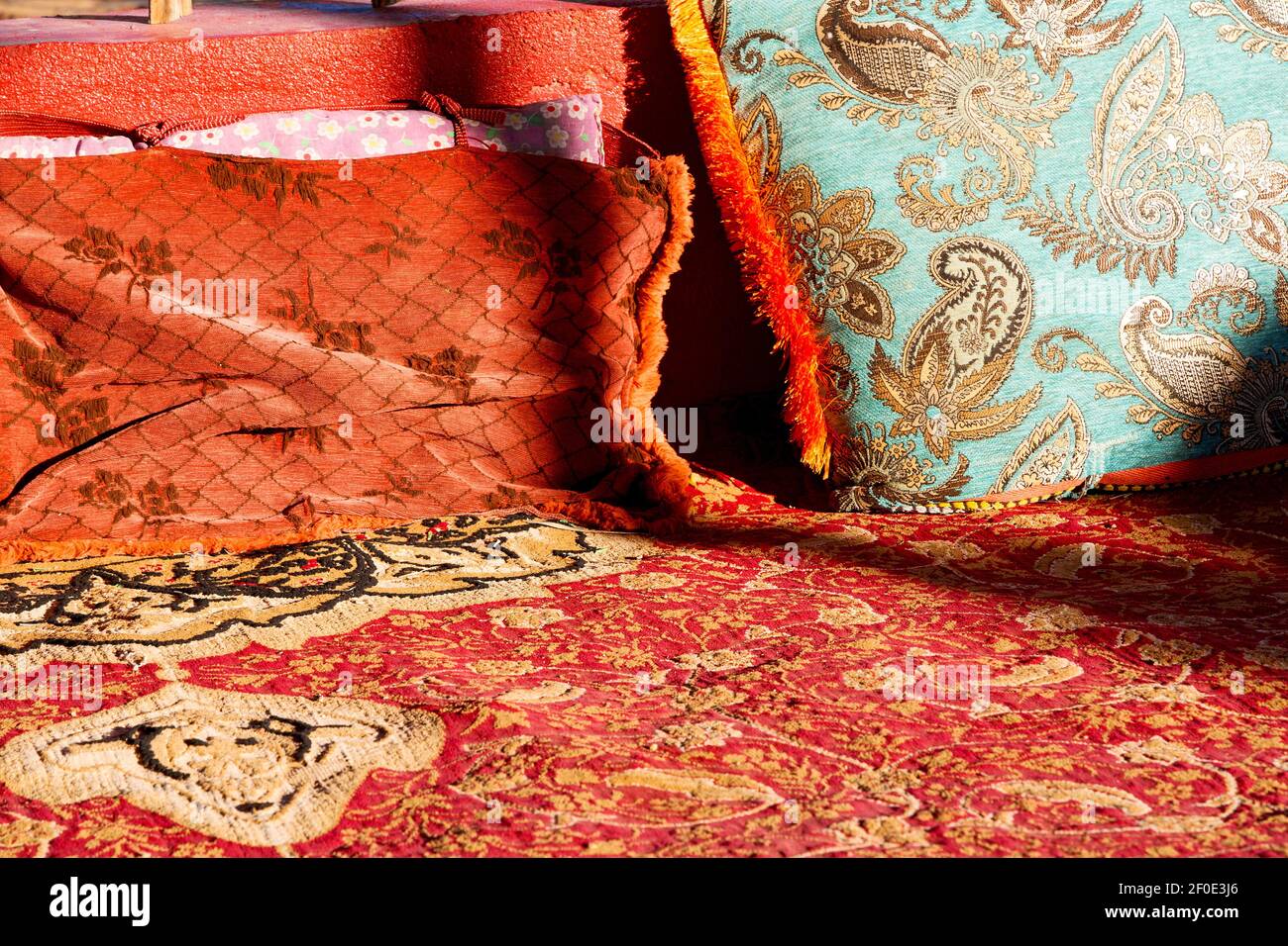 In oman old carpet and pillow Stock Photo - Alamy