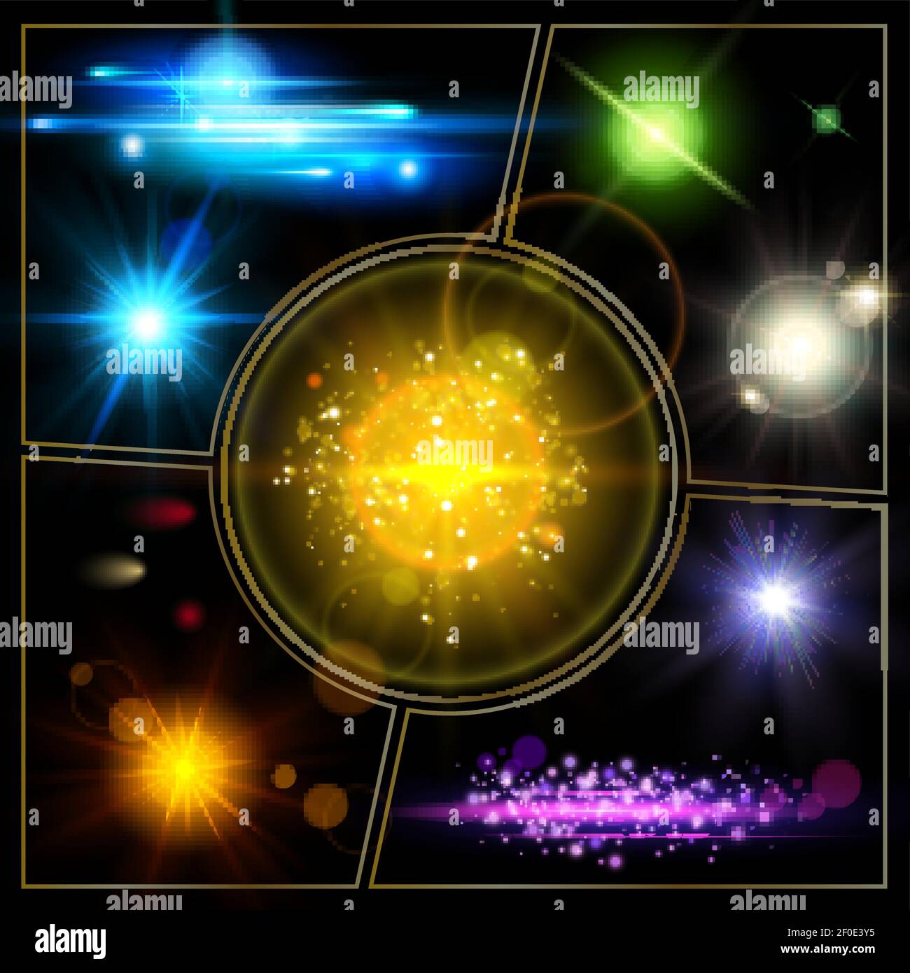 Realistic light effects composition with bright stars spots illuminated ...