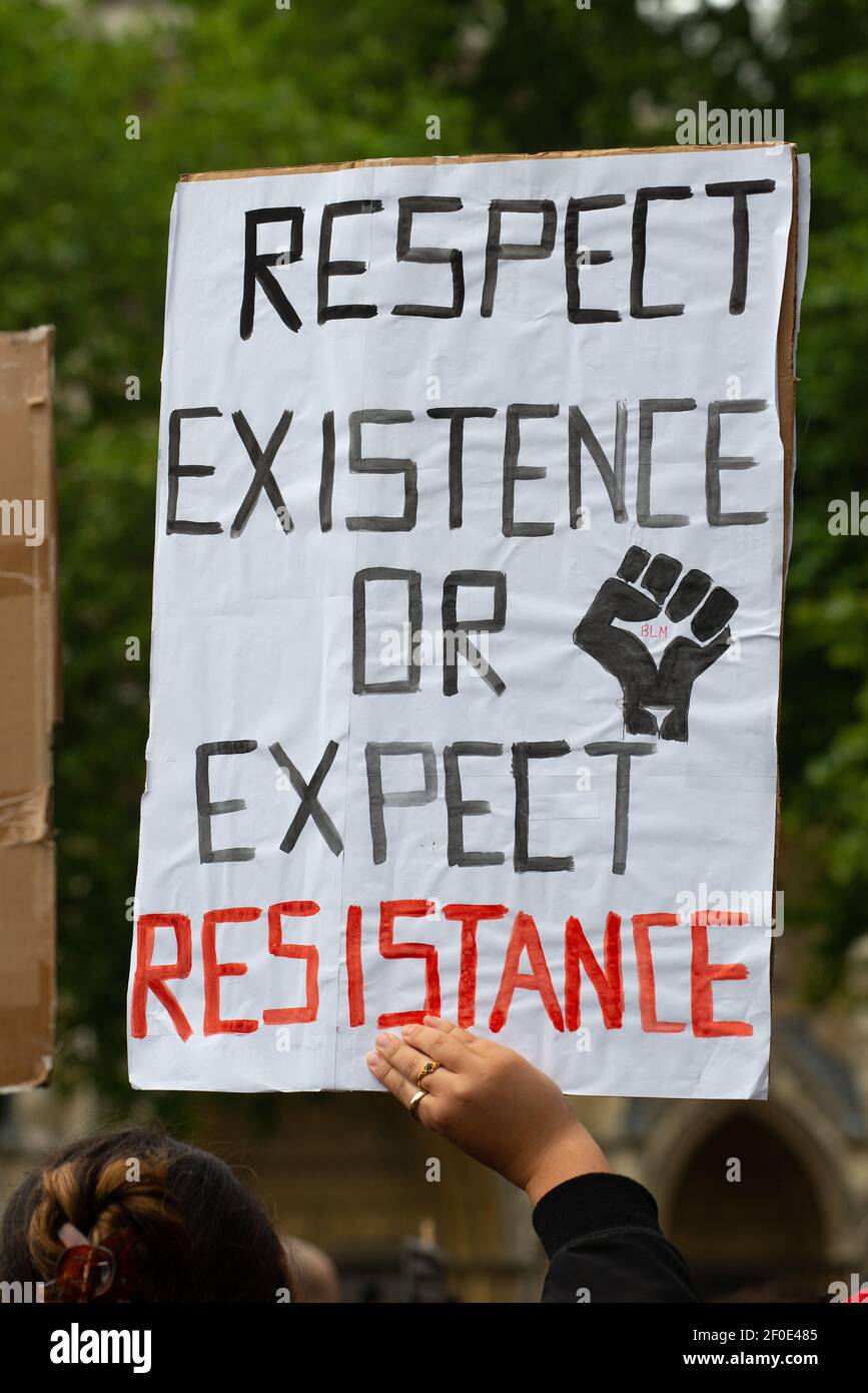 Anti racism campaign signs & banners at the Black Lives Matter protest ...