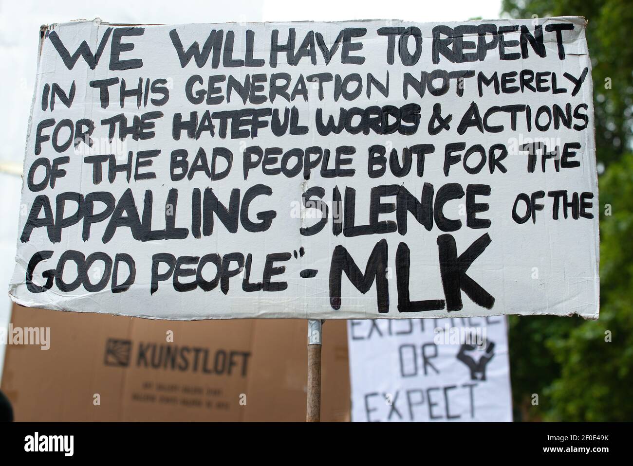 Anti racism campaign signs & banners at the Black Lives Matter protest ...