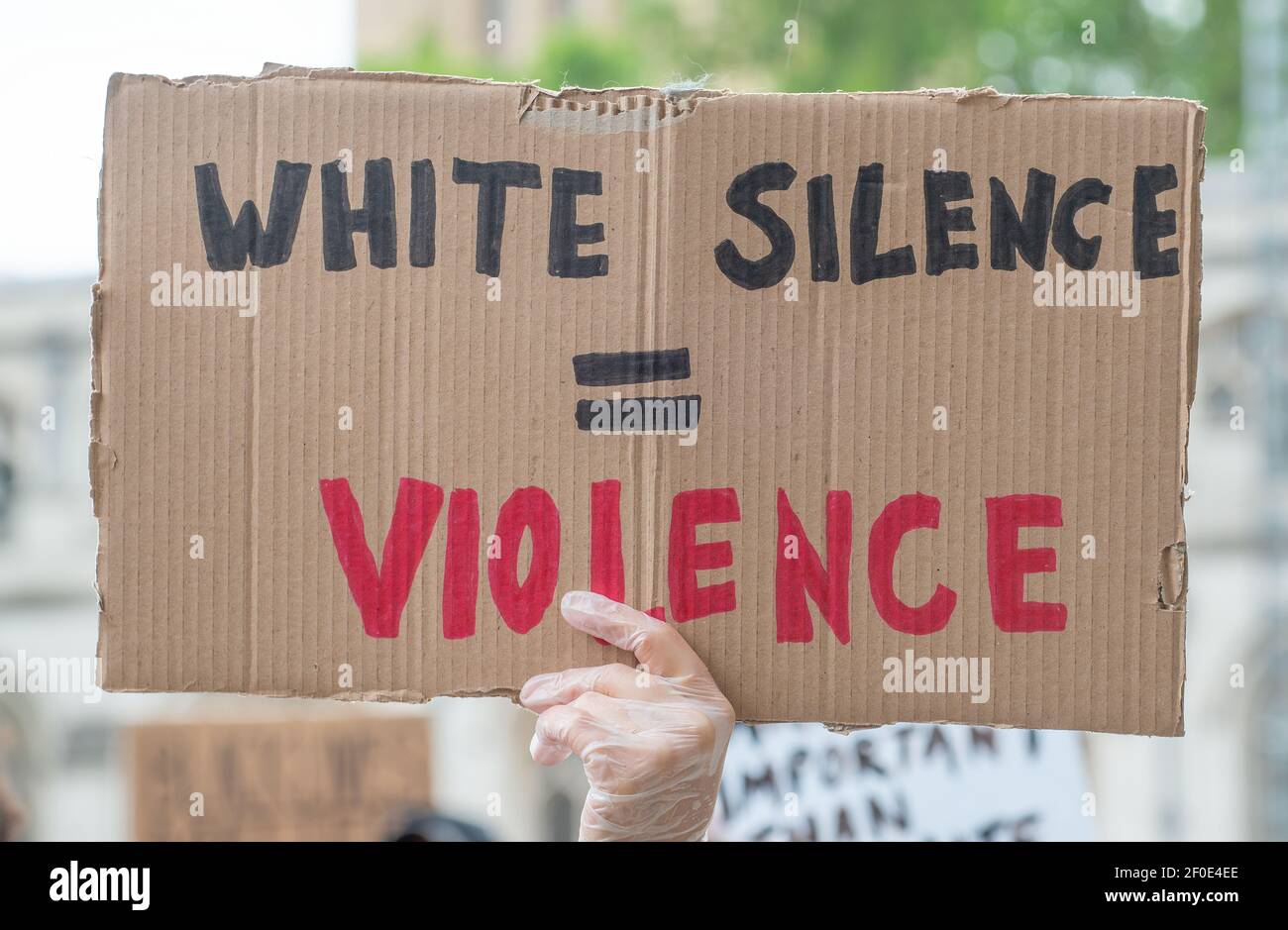 Anti racism campaign signs & banners at the Black Lives Matter protest ...