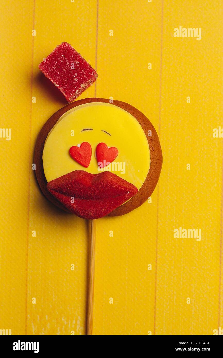 gingerbread in the form of a smiley red lips marmalade dessert sweets ...
