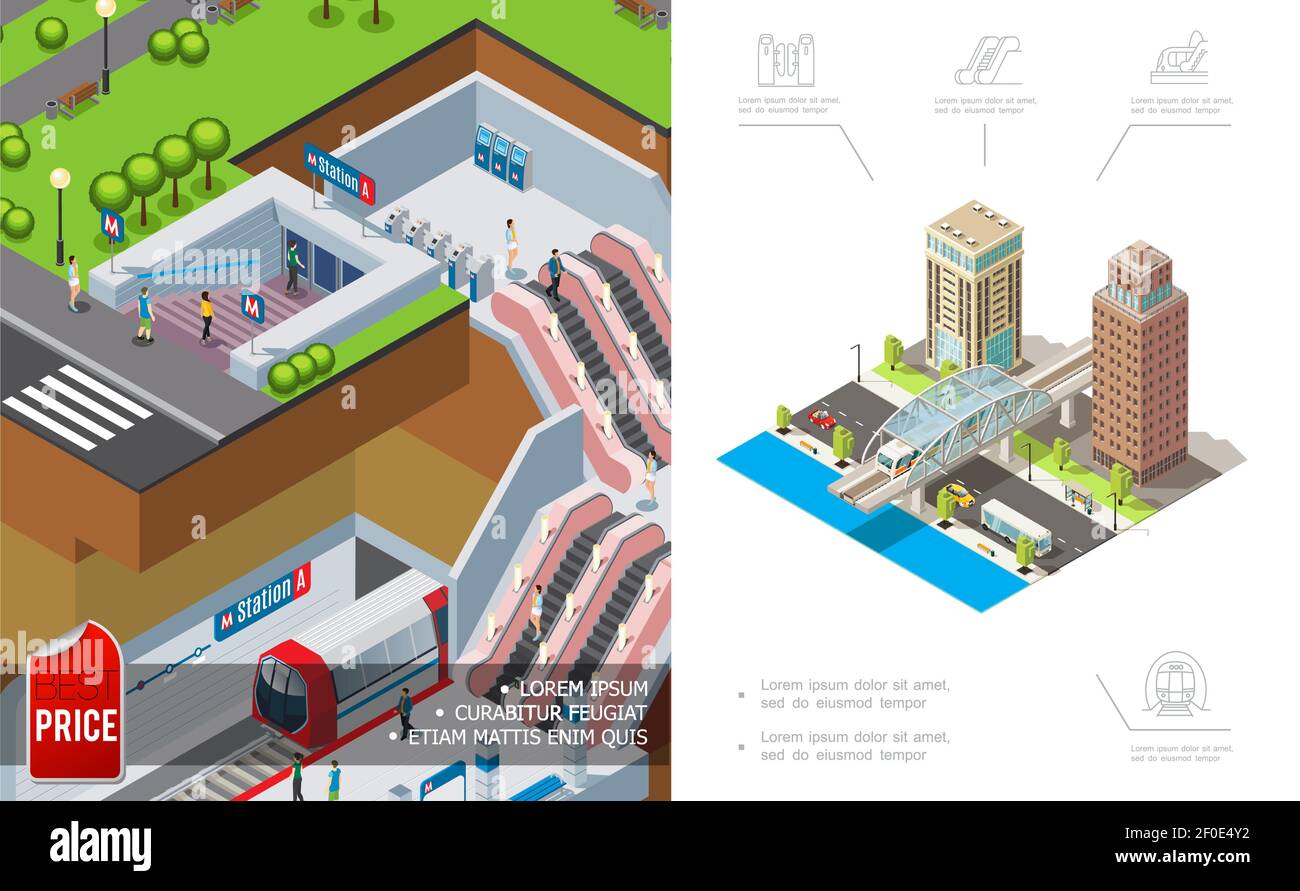 Isometric city metro concept with underground modern buildings and ...