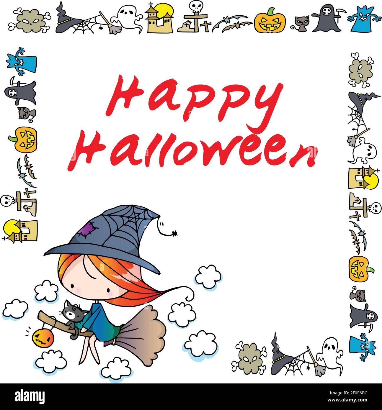 vector drawing happy halloween witch card Stock Vector Image & Art - Alamy