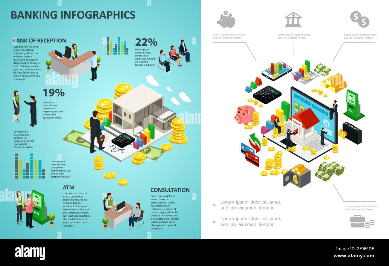 Isometric banking process infographic concept with online payments ...