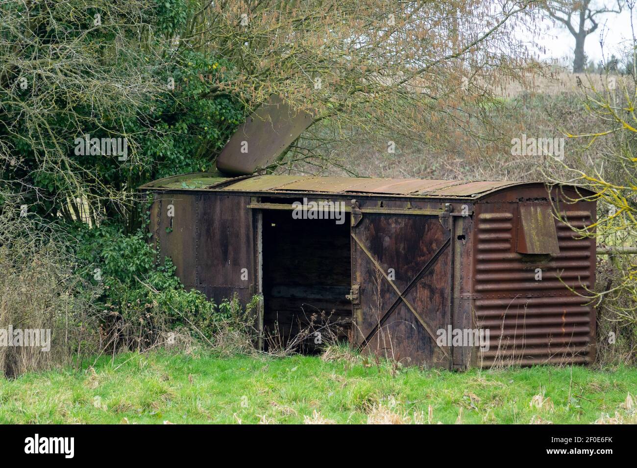 Old Railway wagon in Farm Field Stock Photo - Alamy