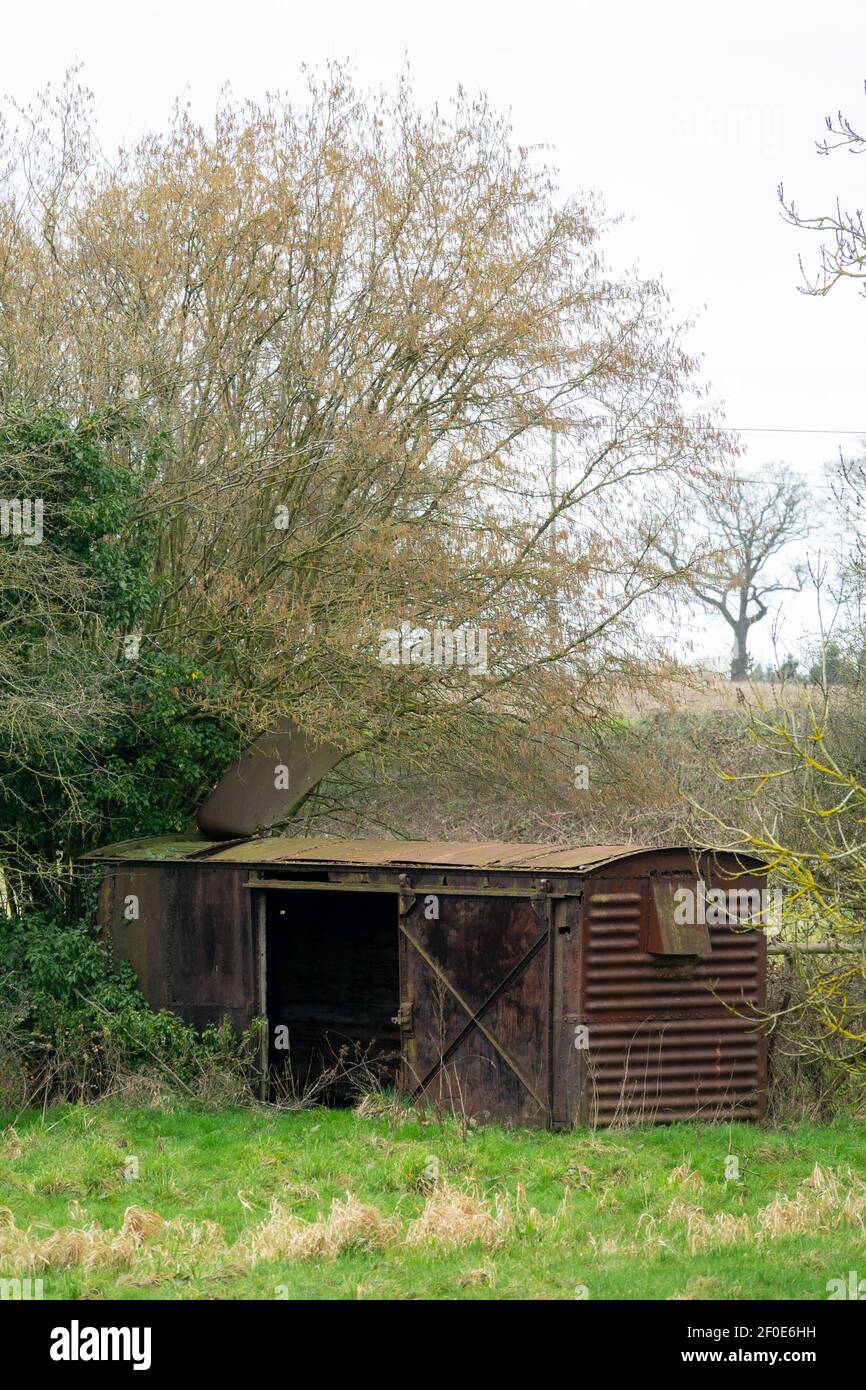 Old Railway wagon in Farm Field Stock Photo - Alamy