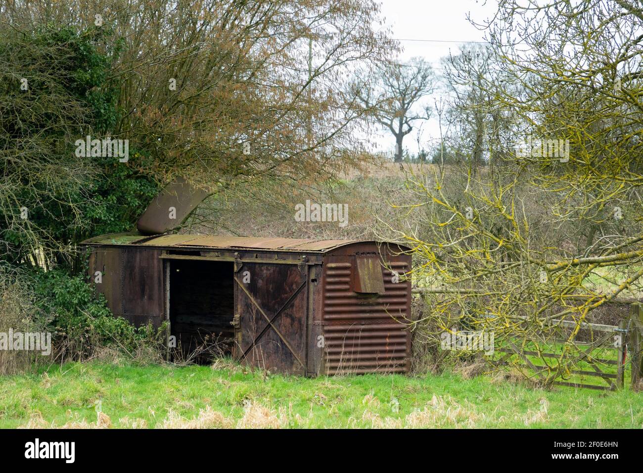 Old Railway wagon in Farm Field Stock Photo - Alamy