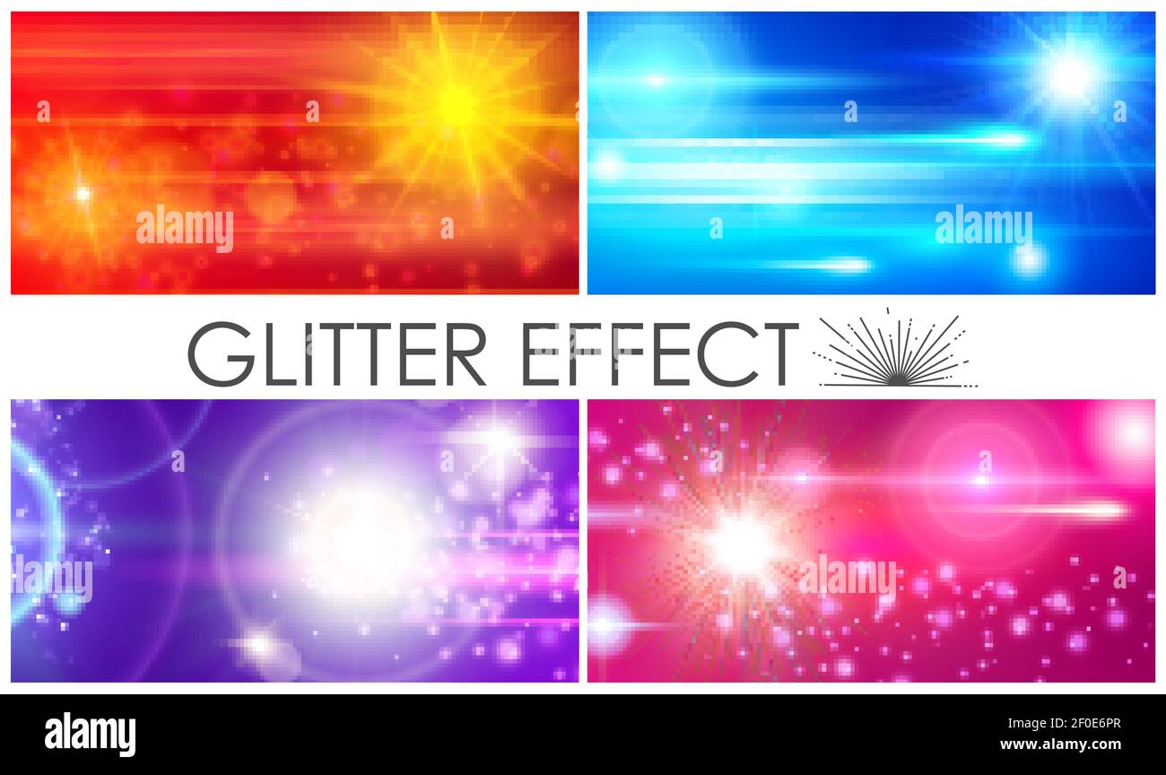 Realistic glitter light effects composition with colorful sparkles lens ...