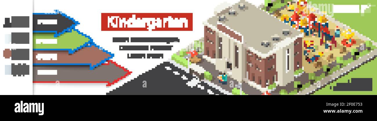 Isometric kids playground infographic concept with kindergarten ...