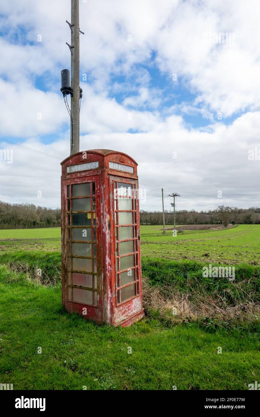 old abanded rural telephone box Stock Photo - Alamy