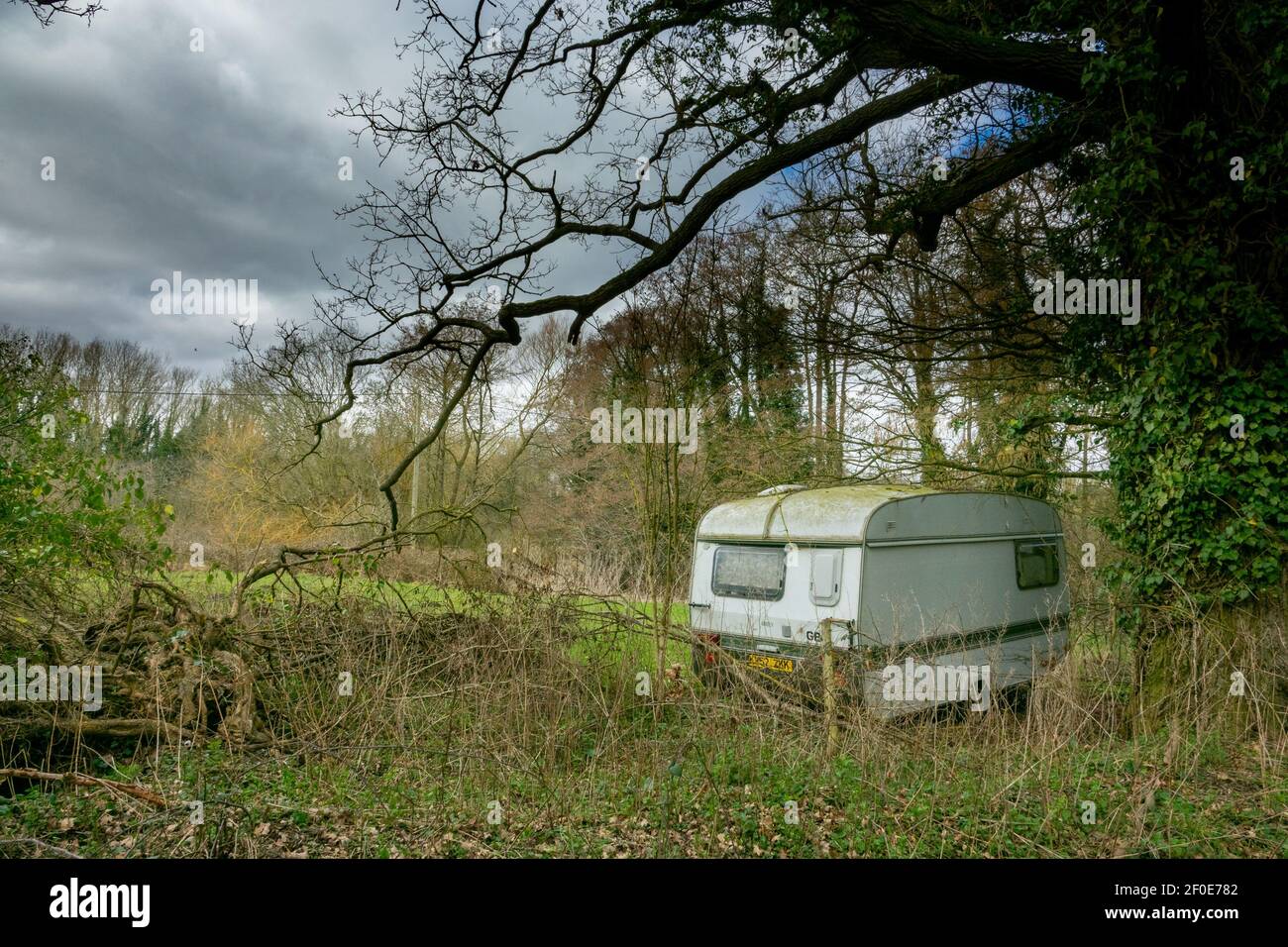 Old Caravans in farm field Stock Photo - Alamy