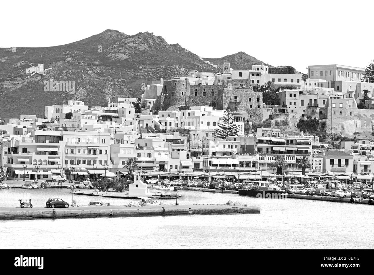 Old history in cyclades island harbor and boat santorini naksos europe ...
