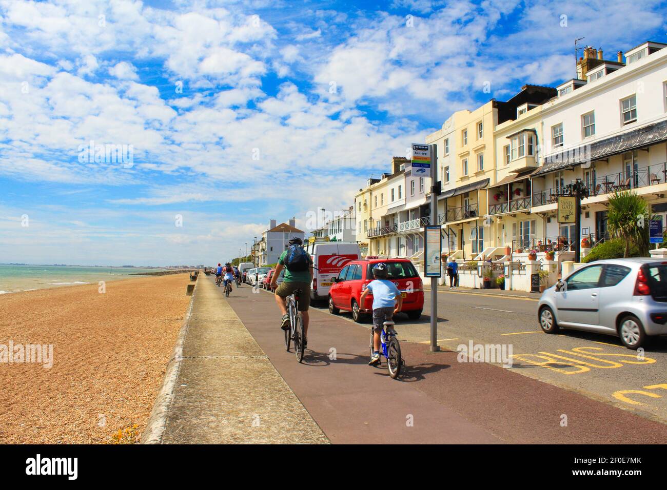 Panoramic view of Sandgate seafront and beach,long stretch of promenade ...
