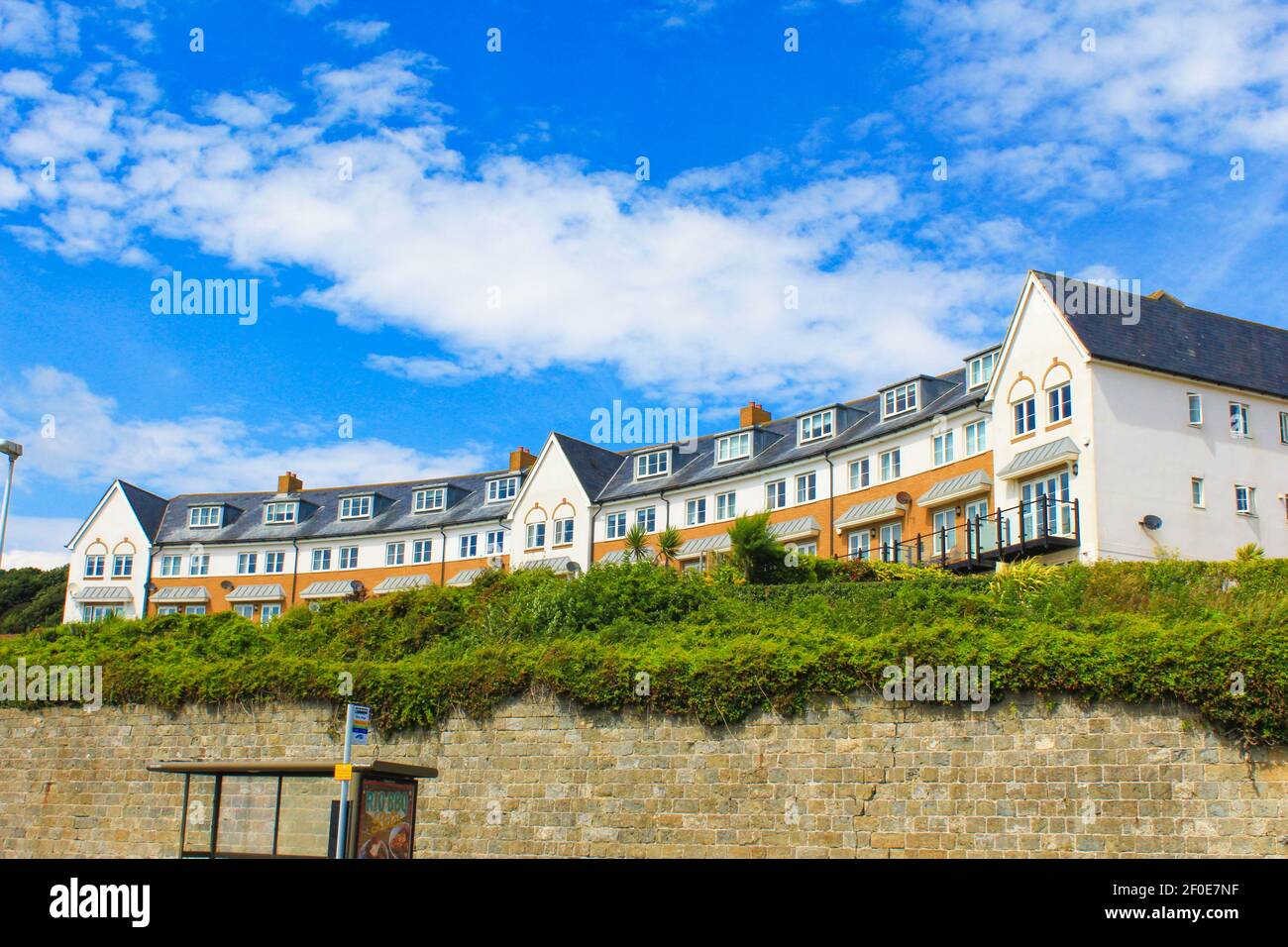 Panoramic view of Sandgate seafront and beach,long stretch of promenade ...