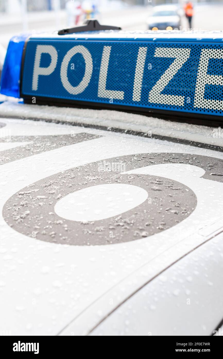 View of a police car text in Germany Stock Photo - Alamy