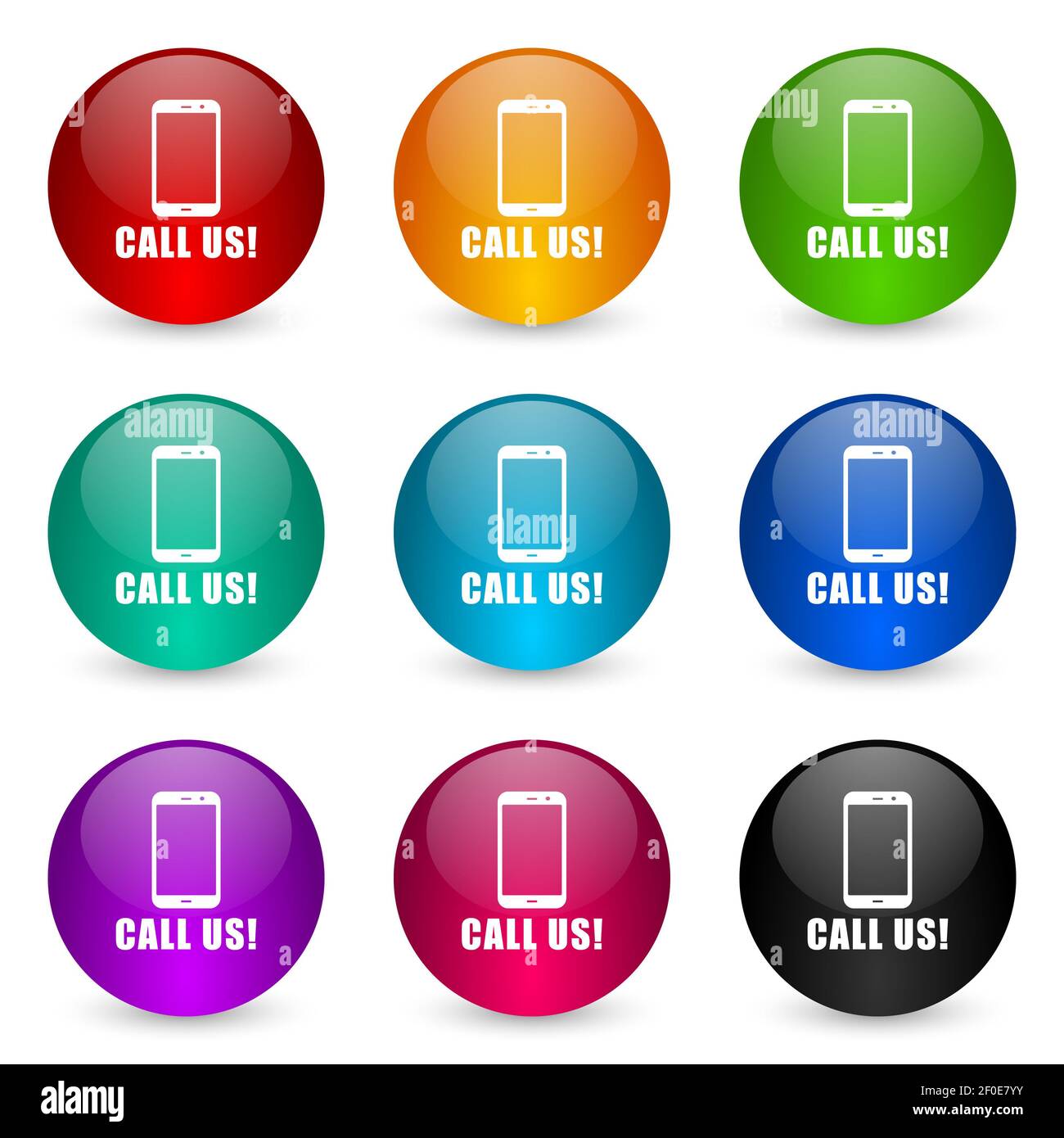 Call us icon set, colorful glossy 3d rendering ball buttons in 9 color ...