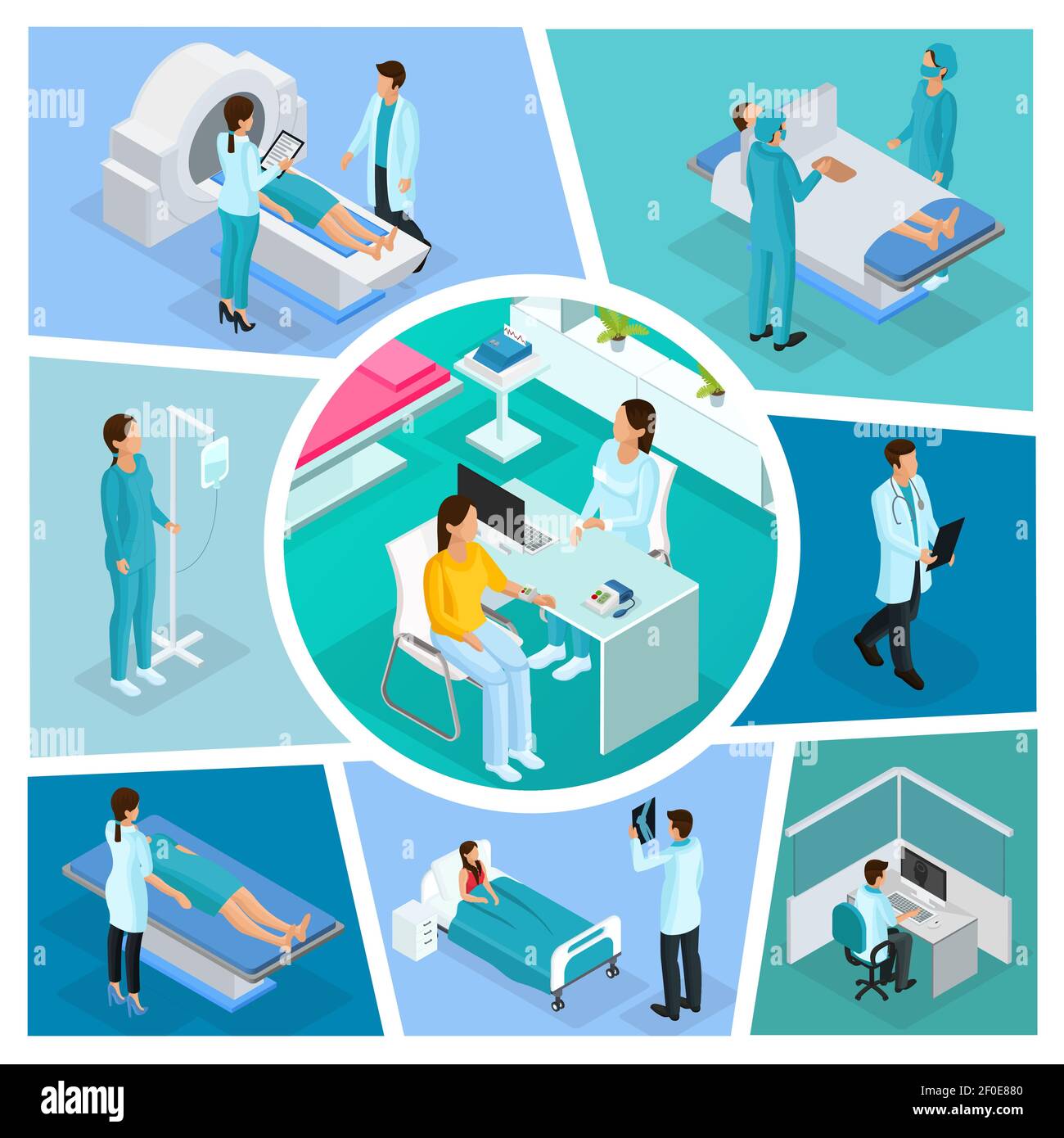 Isometric medicine composition with doctors patients surgery medical ...