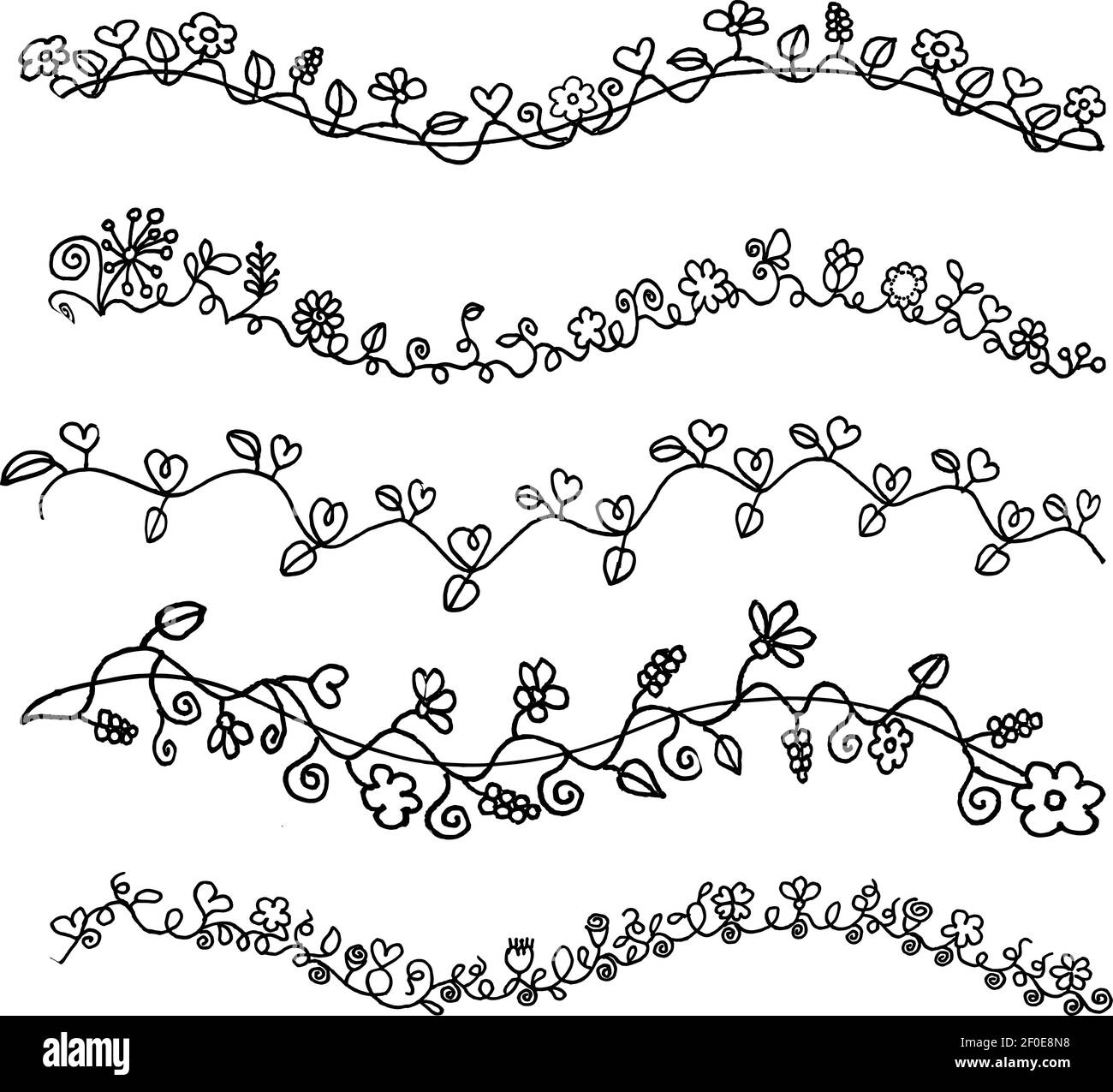 vector drawing flowers border background set Stock Vector Image & Art ...
