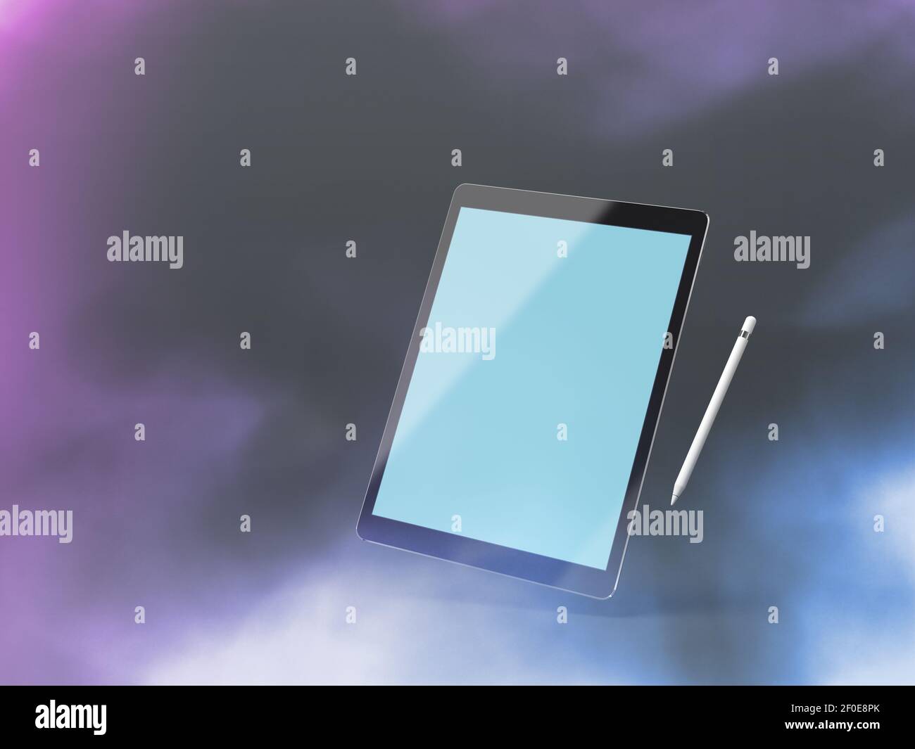Black tablet mockup on a colour background with stylus Stock Photo - Alamy