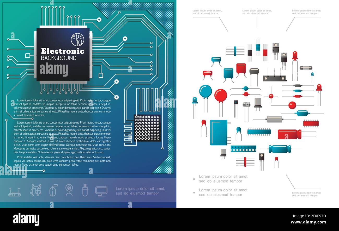 Flat electronic components concept with electric circuit board ...