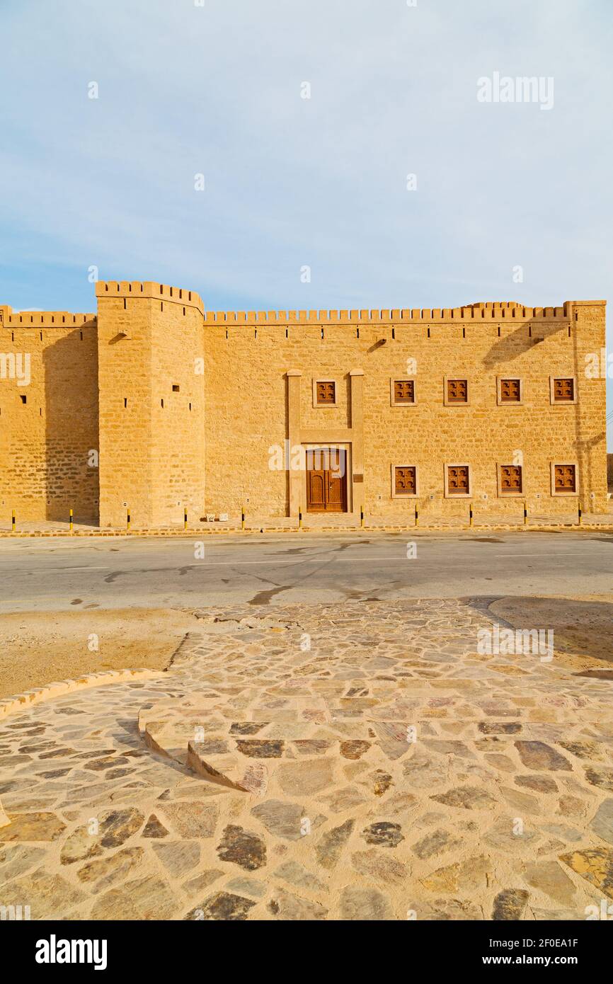 In oman muscat rock the old defensive fort battlesment sky and star ...