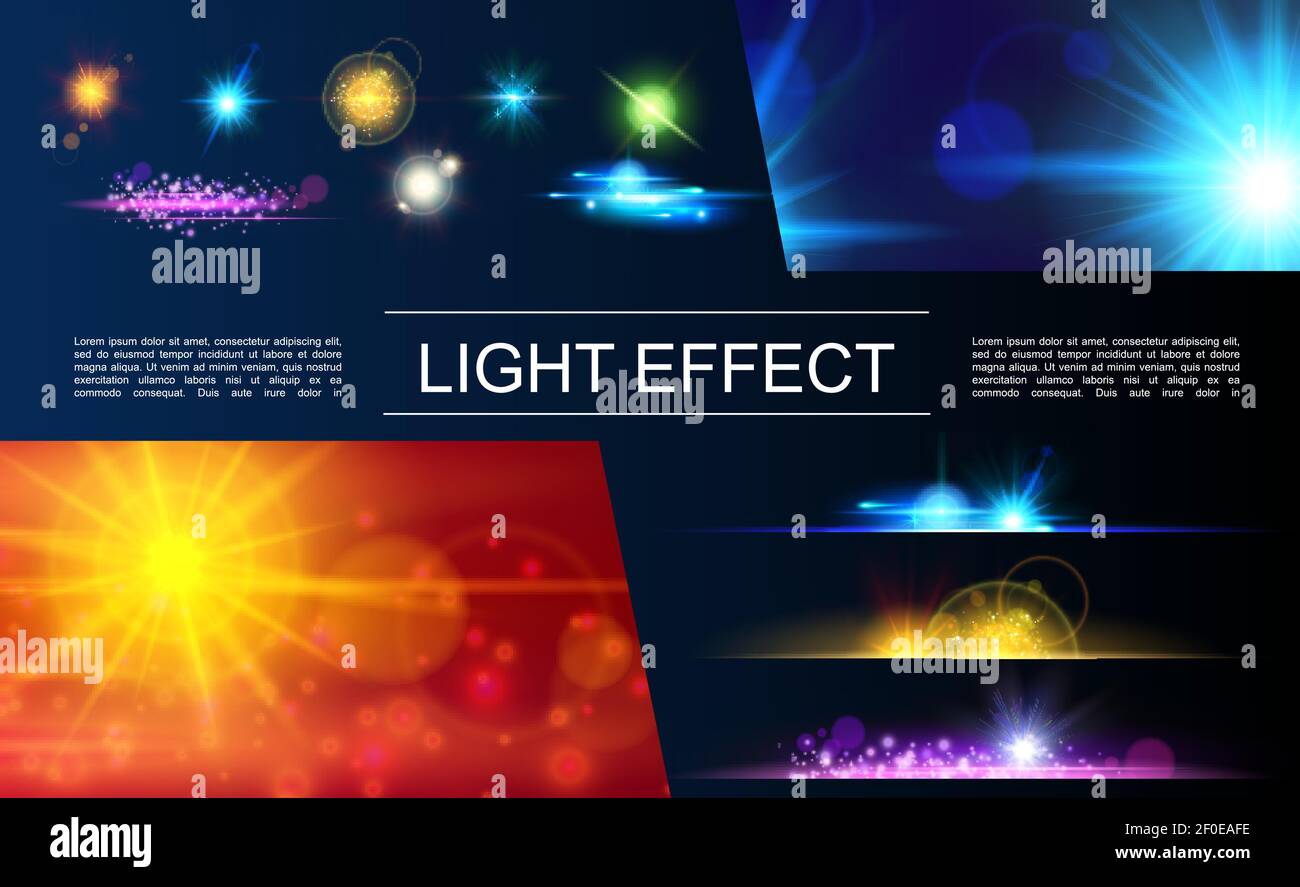 Realistic light elements concept with bright flares spots glittering ...