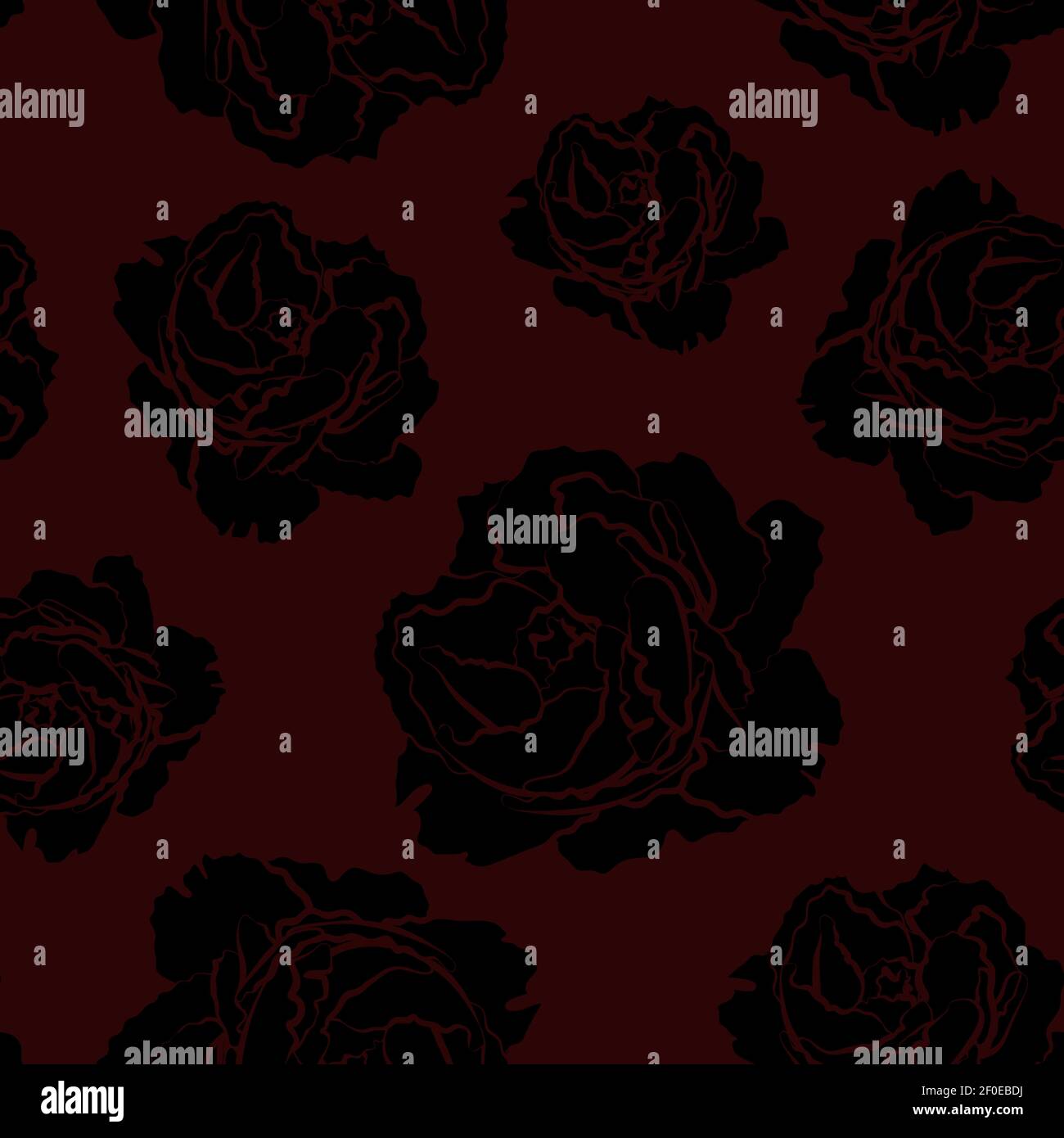 floral seamless pattern with abstract black roses on dark red ...
